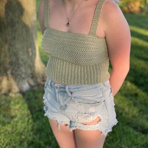 Crochet Square Neck Crop Top // Easy Summer Tank Top // Modern Ribbed ...