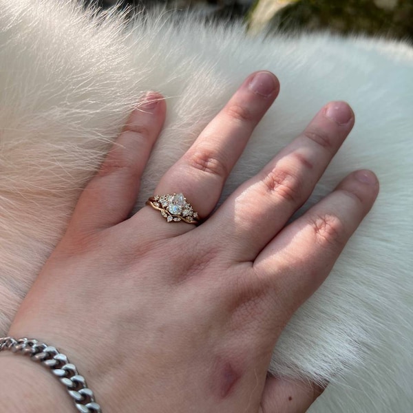 Pear Shaped Moissanite Engagement Ring Set Rose Gold Engagement Ring ...