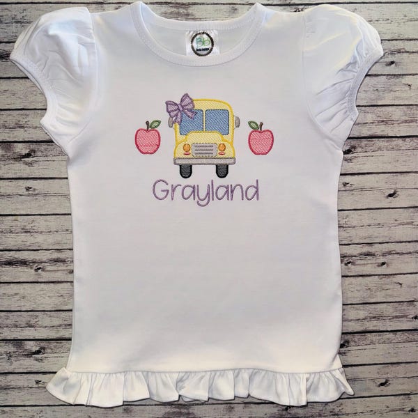 Back to School Bus With Bow Machine Embroidery Design - Etsy