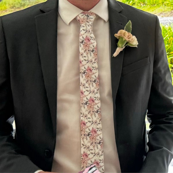 Neutral Mauve Floral Wedding Tie, Men’s Ties, Vintage Men’s Tie ...