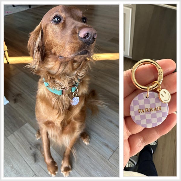 Checkered Pet Tag, Black and White Dog Tag, Custom Pet Tag, Clay Tag ...