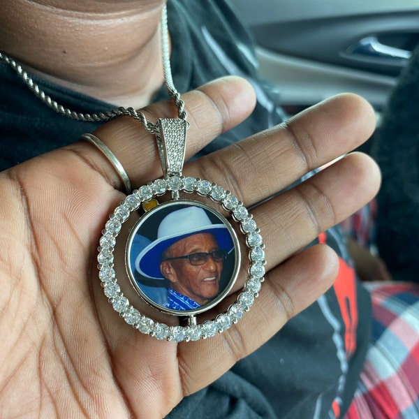 Custom Photo Necklace, Personalized Picture Necklace, Simulated Diamond ...