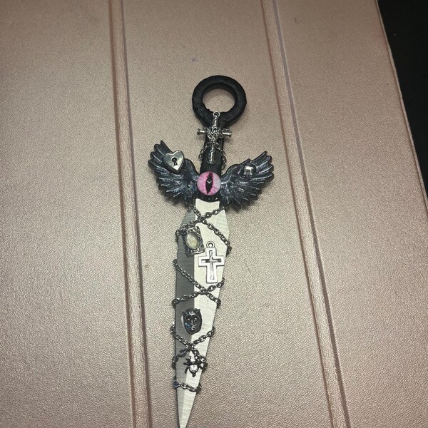 Cthulhu Inspired Blue Dagger With Dragon & Cross - Handcrafted Gift for ...