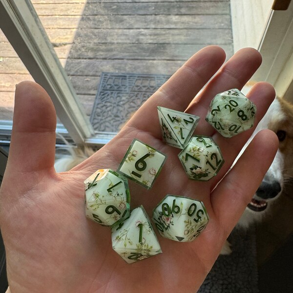 Elven Grove Dice Set - Handmade Layered Resin D&D Dice - Green Flower ...