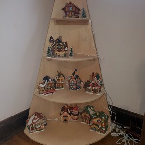 6ft Wooden Christmas Tree Corner Shelf ,christmas Village Display Dept ...