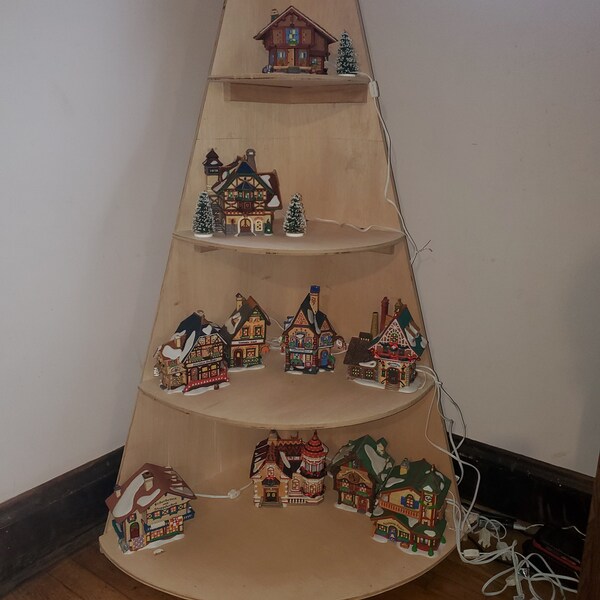 6ft Wooden Christmas Tree Corner Shelf ,christmas Village Display Dept ...