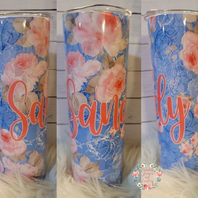 Blue Pink Floral Sublimation Designs for Tumbler Downloads - Etsy