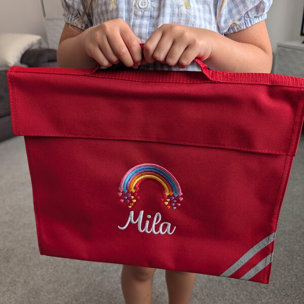 Personalised Kids Book Bag, Purple Rainbow Reading Book Bag ...