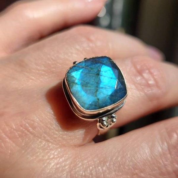 Rainbow Labradorite Square Ring ~ Gemstone ~ Natural ~sterling Silver ...