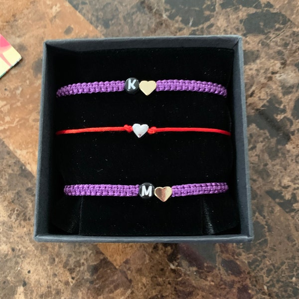Set of 2 Custom Initials Bracelets With Colorful Heart Bead ...