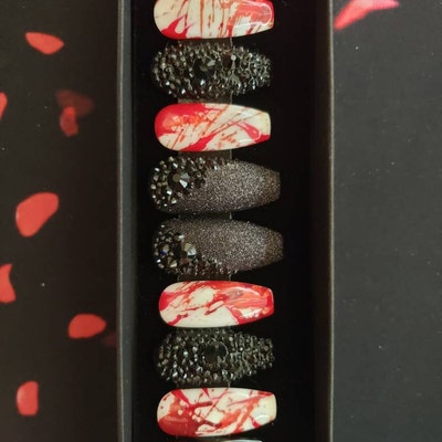 Halloween Night Massacre Press on Nails With Rhinestones Blood Stain ...