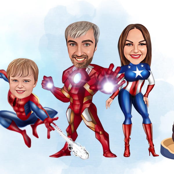 Custom Family Cartoon Portrait, Custom Family Portrait, Personalized ...