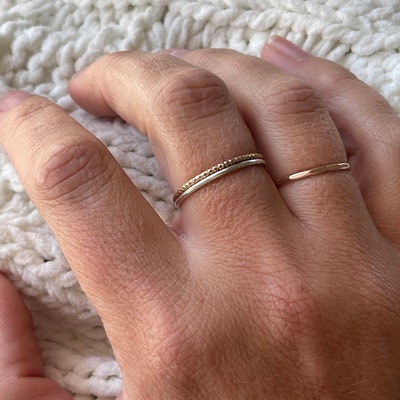 Simple Stacking Set, Mixed Metals Ring Set, Textured Rings, Faceted Ring, Boho Ring Set ...