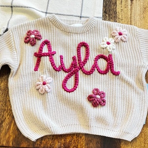 Embroidered Personalized Sweater, Large Embroidered Letter, Checkered ...