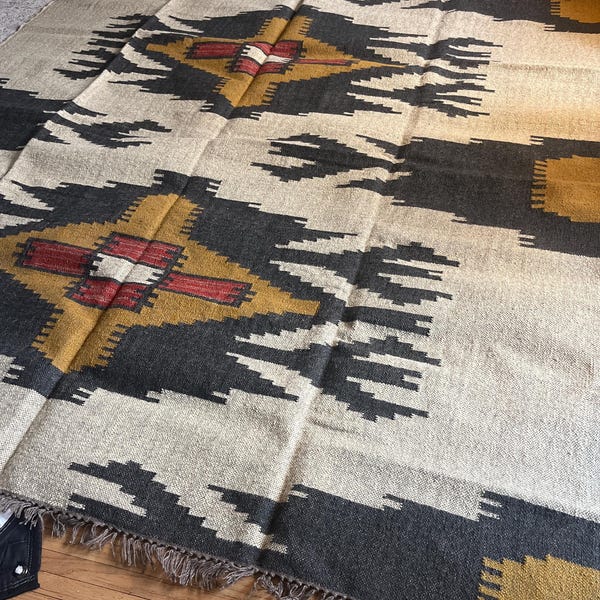 9x12 Ft Home Décor Boho Area Rug, Hand and Flat Weave Panja Dhurrie Rug ...