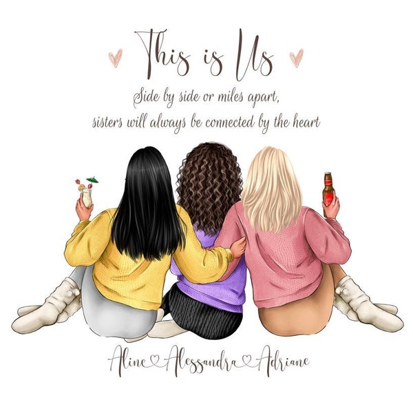 Best Friends Personalized Print, Custom 3 Friend Prints, Three Best ...