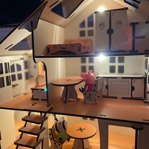DOLLHOUSE With LED Lighting, Garage for Baby Girl | Scale 1:24 | Pink ...