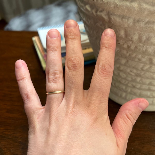 Thin Gold Wedding Ring, 1.5mm Rectangle Band, Simple Flat Edge Ring ...