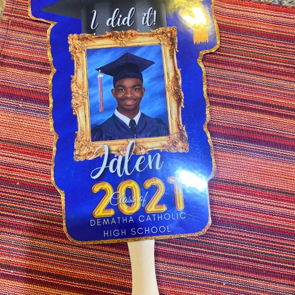 Editable Graduation Fans Royal Blue Gold Centerpiece Graduation Photo ...