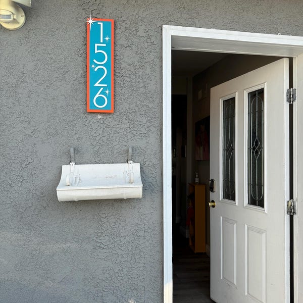 Mid Century Modern "frequency" Address Sign | Vertical Modern House ...