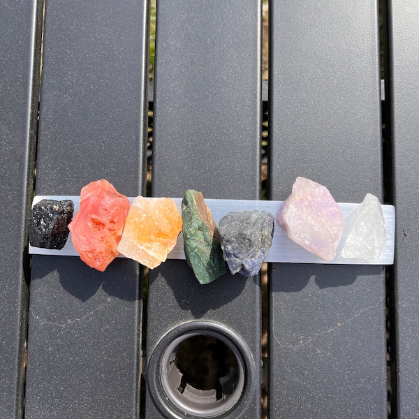 Raw Crystal 7 Chakra Set With Selenite Plate - Chakra Kit - Crystals ...
