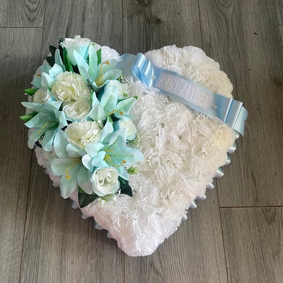 BABY BLUE and or WHITE Heart Funeral Memorial Tribute Artificial ...