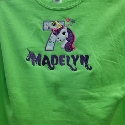 7th Birthday Embroidery Applique Design, Cute Unicorn, 7th Birthday ...