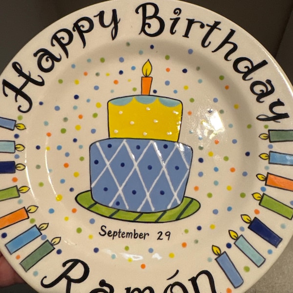 Birthday Plate, Custom Name Personalized Hand Painted Ceramic Birthday ...