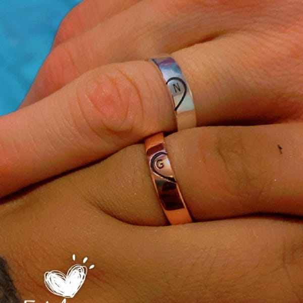 Personalized Couple Rings,custom Heart Name Rings,initial Couple Ring ...