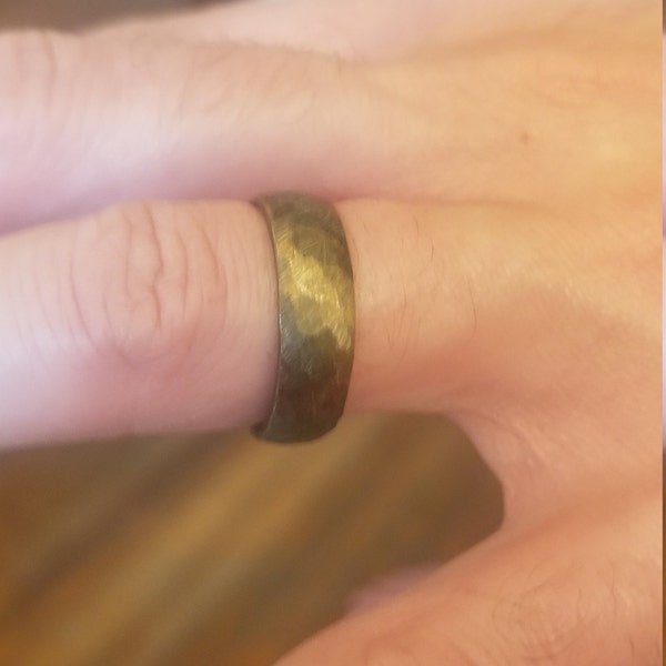 Oxidized Titanium Wedding Ring | Hand Forged | Hammered Ring | Rustic ...