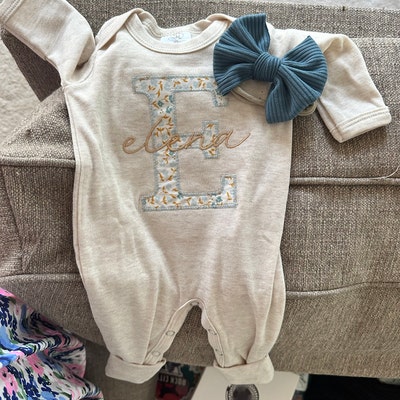 Personalized Baby Girl Romper and Hat Set, Vintage Floral Infant Coming Home Outfit, Baby Shower ...