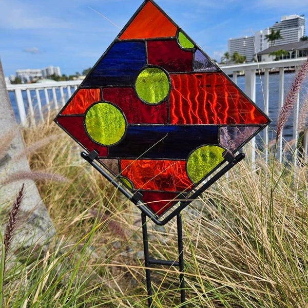 Square Stained Glass Geometric Pattern, Modern Stained Glass Design ...