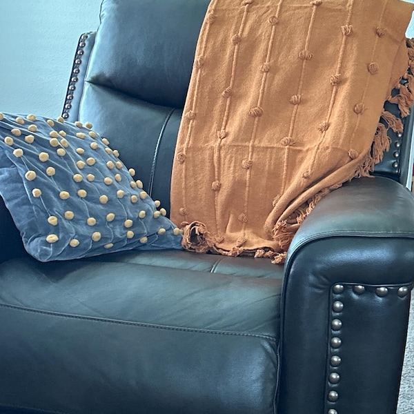 KENDALL || Sage Green Loops Hand Loom Chunky Woven Sofa Throw Blankets ...