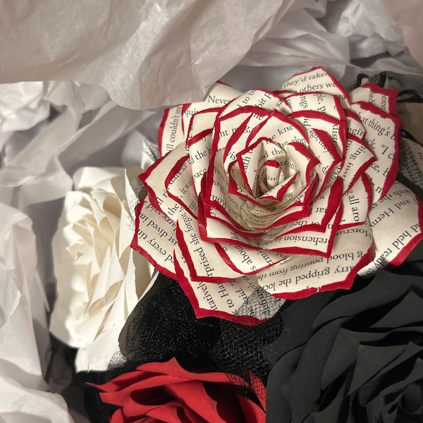 Black & White Handmade Paper Rose Wedding Bouquet – Book Page Flower ...