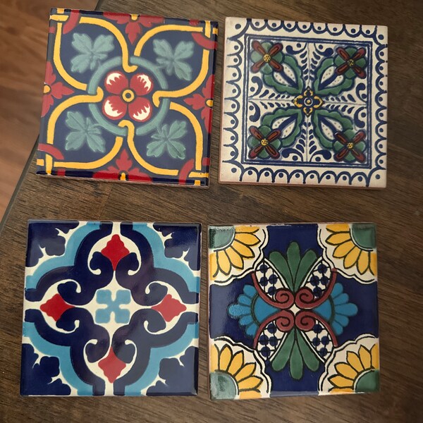 100 TILES 4" X 4" Assorted Designs Mexican Tile Handmade Colorful ...