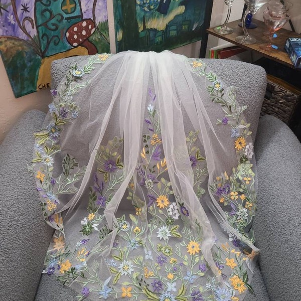 Colorful Wild Flower Wedding Veil, Super Fairy Colorful Lace Bridal ...