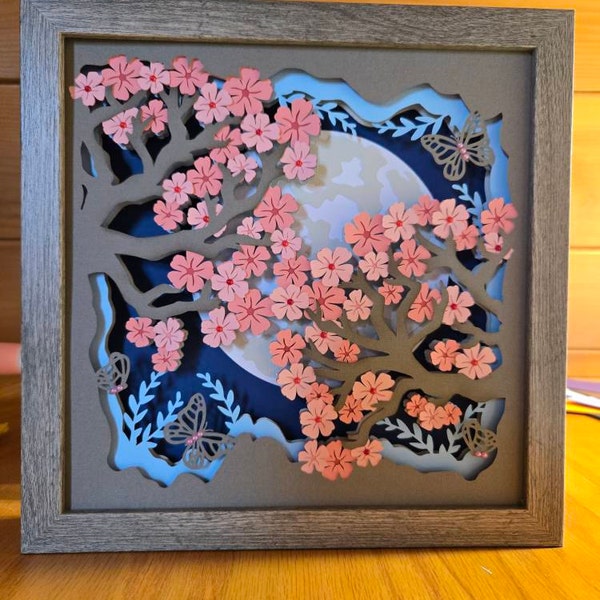 3d Cherry Blossoms Shadow Box Svg, Cherry Tree Shadow Box Svg, Spring ...