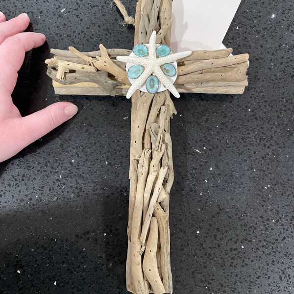 Driftwood Cross, Wall Cross, Shell Cross, Coastal Wall Art ...