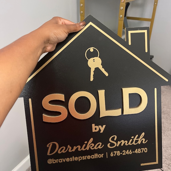 Sold House Shaped Sign, House Sign, Closing Gift Real Estate Agent ...