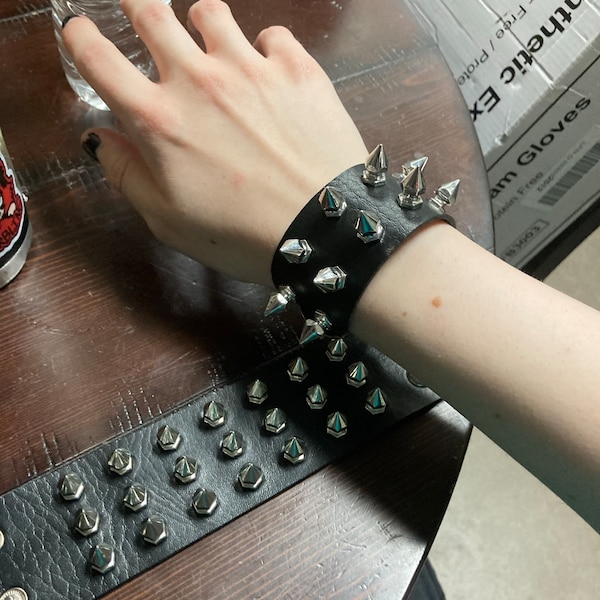 3 Row Spike Emo Goth Alt Wristband Snap Button Bracelet - Etsy