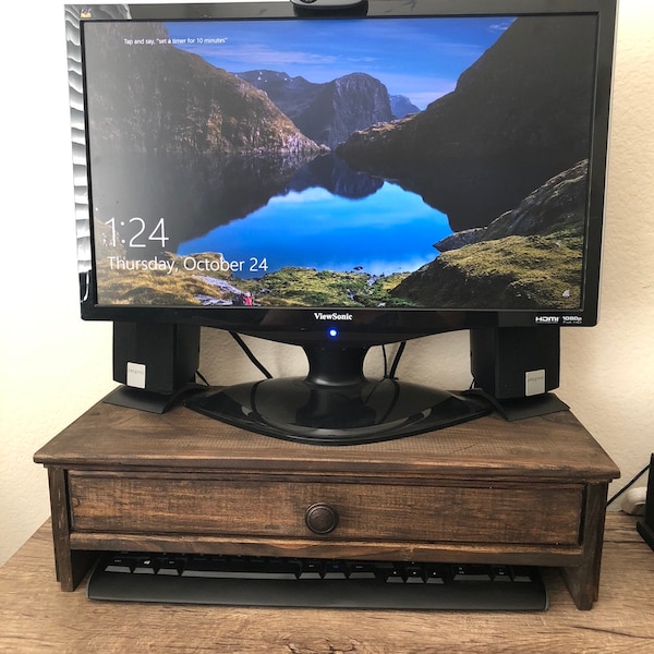 Computer Monitor Stand With Drawer for Extra Storage and Hidden Hole in ...