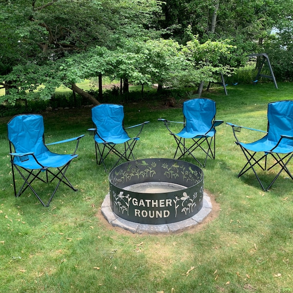 Dragonfly and Flowers Fire Pit Ring, 12" Tall, Heavy Duty, Gift for the ...