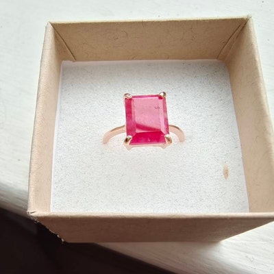 Emerald Cut Ruby Ring, Raw Ruby Ring in Sterling Silver, Ruby ...