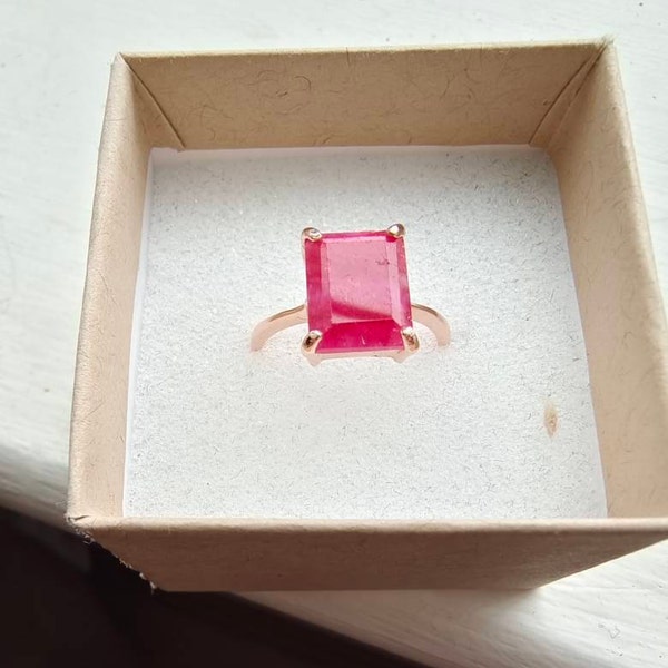 Emerald Cut Ruby Ring, Raw Ruby Ring in Sterling Silver, Ruby ...