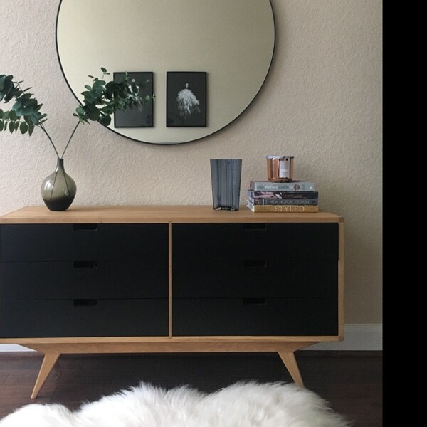 HEIM - Large Modern Black Front Sideboard - Stylish MCM Credenza Buffet ...