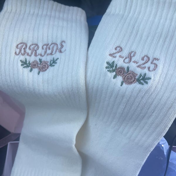 Princess Bride Socks, Custom Embroidered Lilac Flower Wedding Socks ...