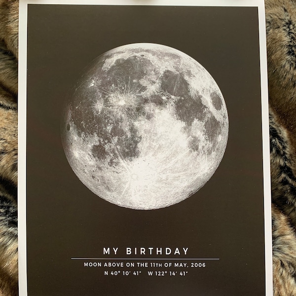 Personalised Gift, Custom Moon Print BLACK, Personalized Moon Phase ...