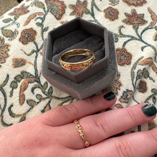 Natural Style Flower&leaf Wedding Ring Set. Cottagecore Leaf Gold Men’s ...