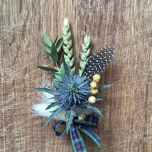 Scottish Themed Boutonnière, Thistle and Red Tartan Buttonhole ...