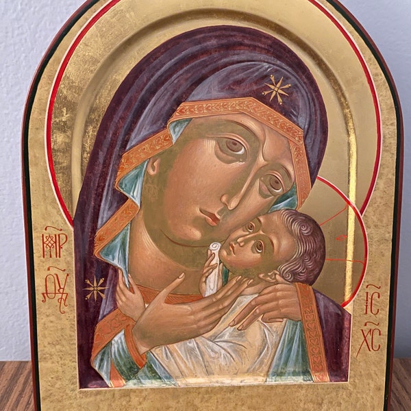 Theotokos, Mother of God - Hand Painted Icon in Traditional Byzantine Style, Natural Pigments in ...